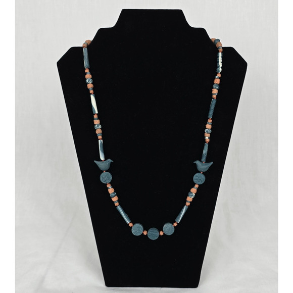 Source Unknown | Jewelry | Beaded Stone Bird 24 Necklace Mat Blue Earth ...